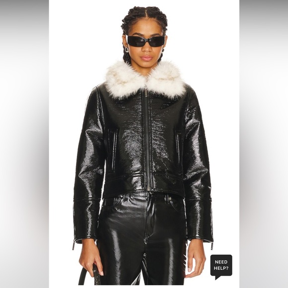 REVOLVE | Jackets & Coats | Unreal Fur Wet Look Aviator Jacket In Black ...